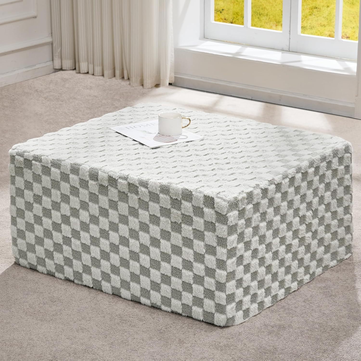 ZYSF Rectangle Ottoman Memory Foam Footrest for Couch with Removable ...