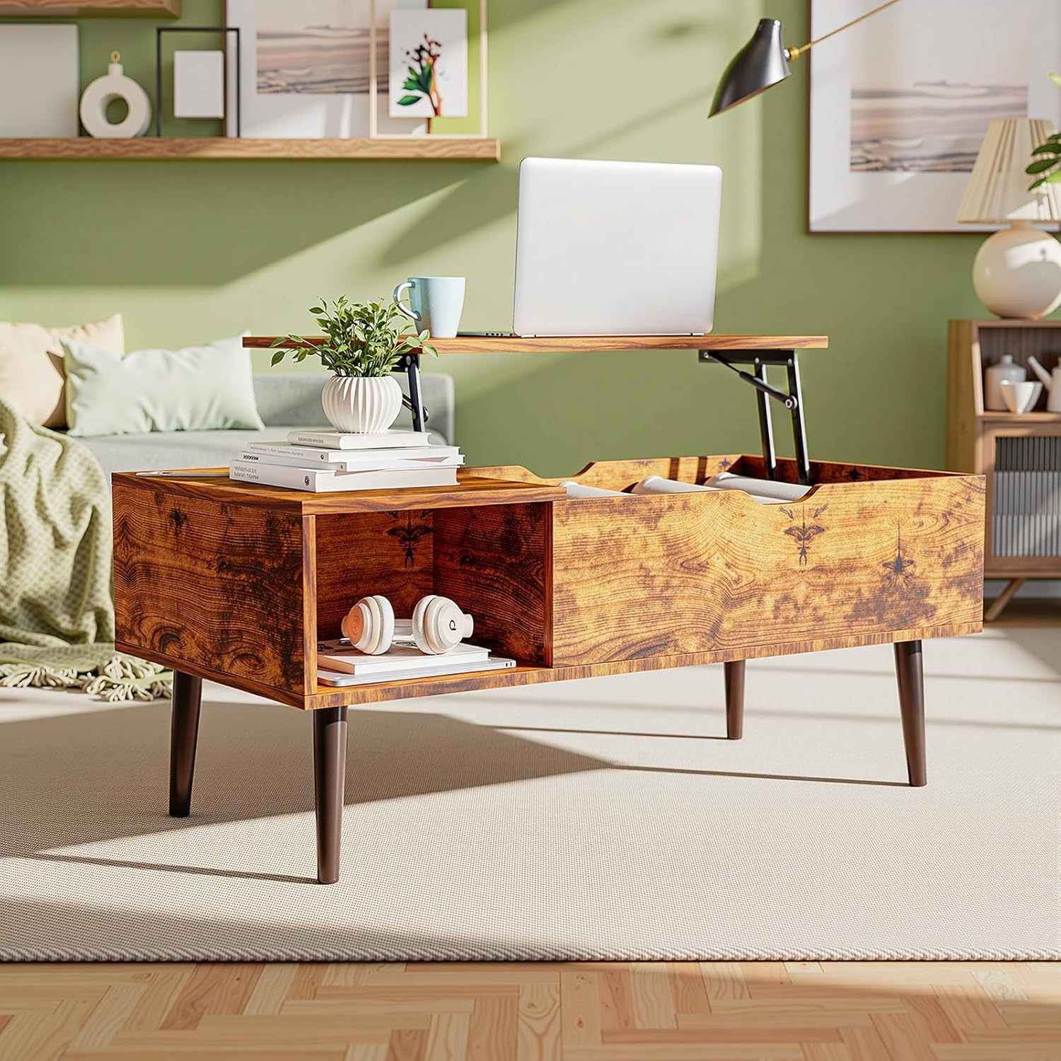 ZYSF Wood Lift Top Coffee Table with Hidden Compartment and Large ...