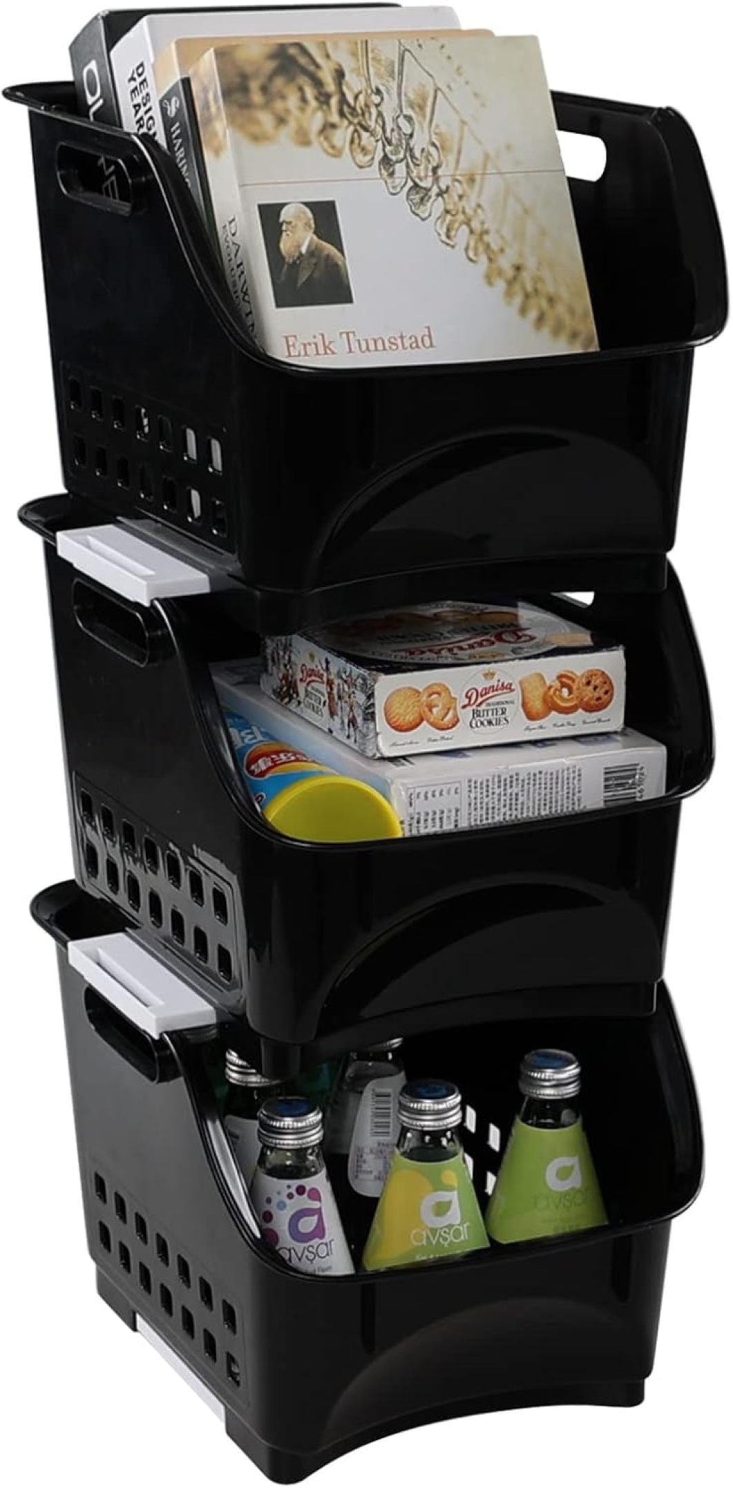 ZYSP 3 Tier Plastic Kitchen Stacking Shelf Basket, Open Front Stacking ...