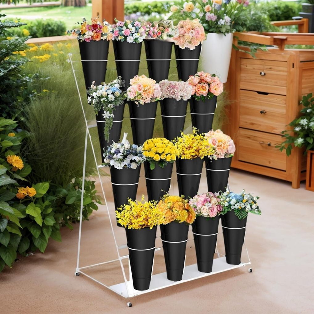 ZYSP 4 Tiers Flower Display Stand with 16 Pcs Buckets, Flower Bar Stand ...