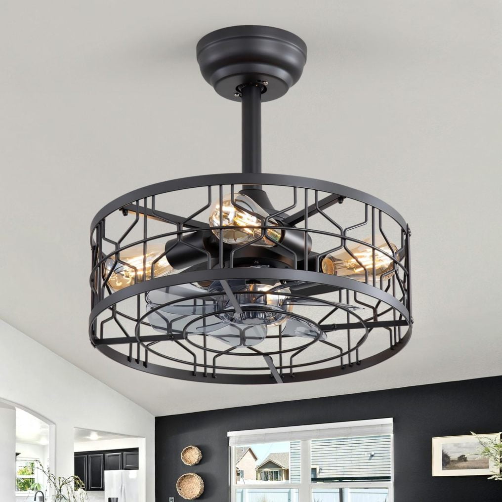 ZYSP Caged Ceiling Fans with Lights, 16.5" Fandelier Industrial Ceiling ...