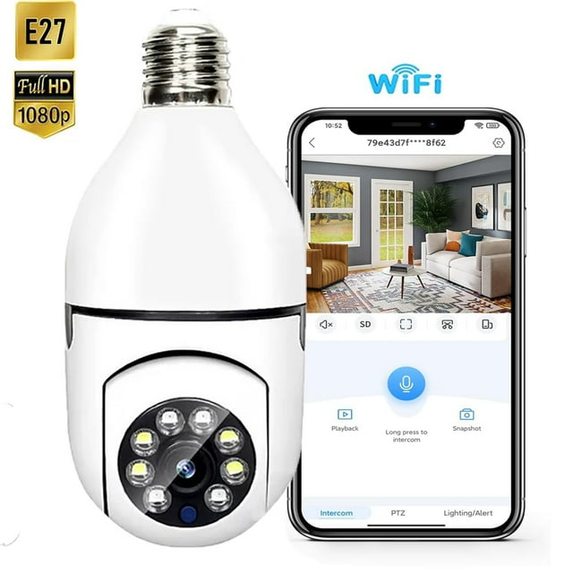 ZYVICXFJ Surveillance Light Bulb Camera, Indoor/Outdoor, 360° View ...