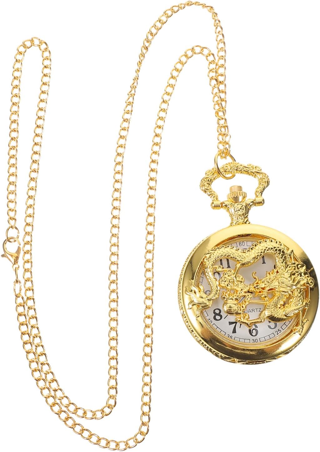 ZYVintage Pocket Watch Dragon Design Quartz Pocket Watch with Chain ...