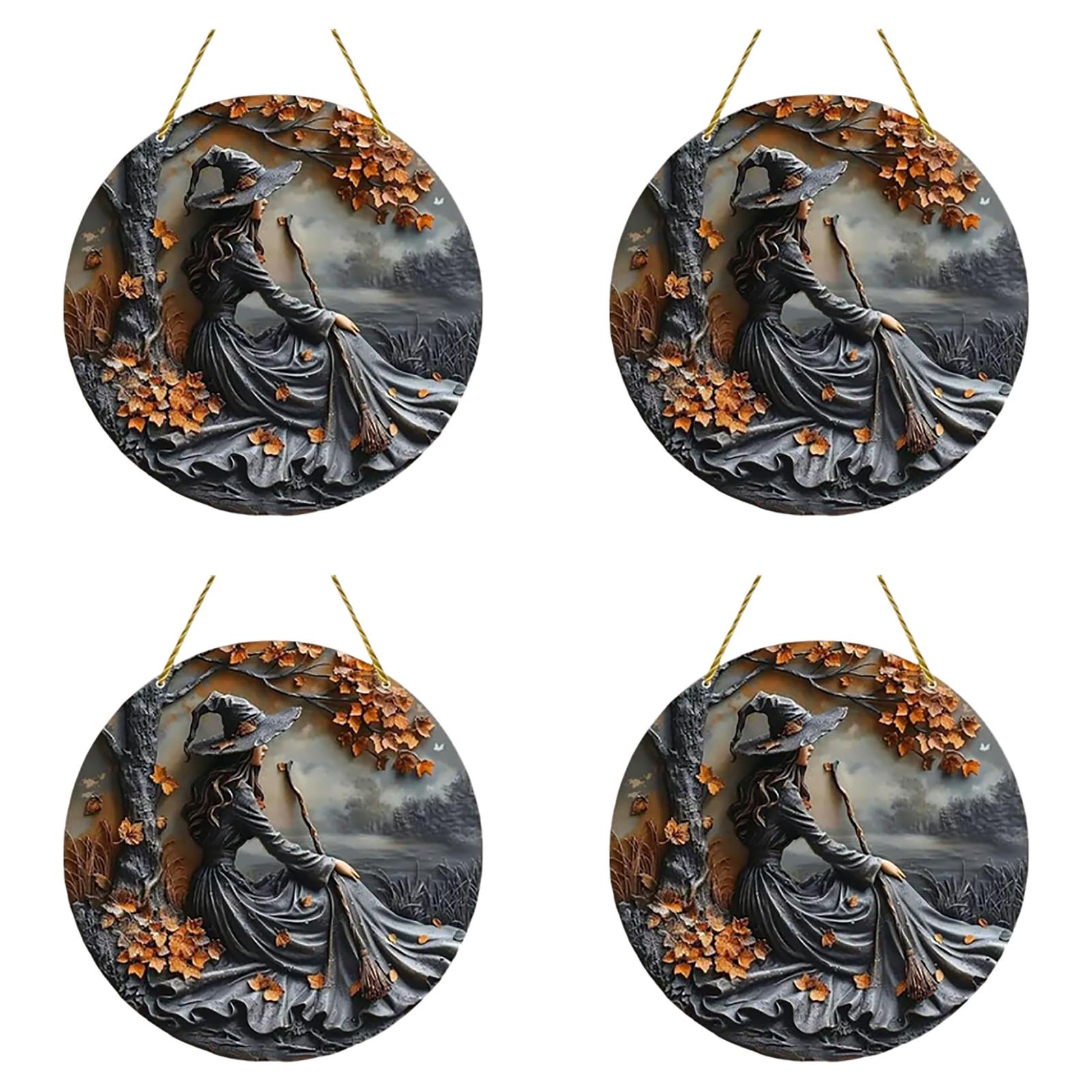 ZYWEyh 4PCS11.8in Halloween Witch Door Sign Decor for Front Door ...