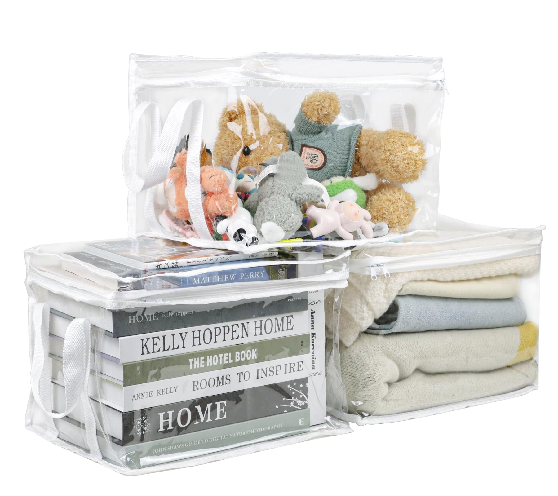 ZZ 3 Pcs Clear Storage Bags for Book,Clothing, Transparent Organizing ...