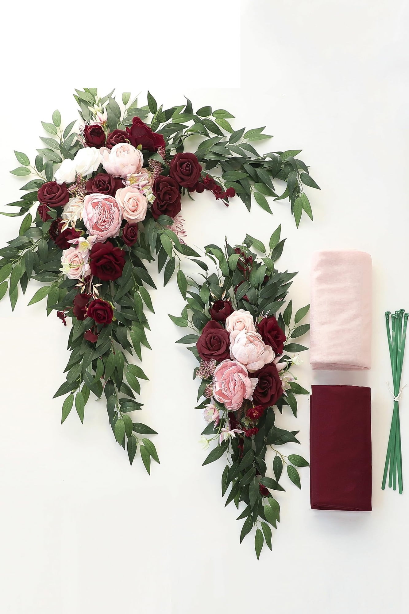 ZZ Arch Flowers with Drapes Kit - 2pcs Artificial Ivory White Floral Swag Arrangement with 2pcs ...