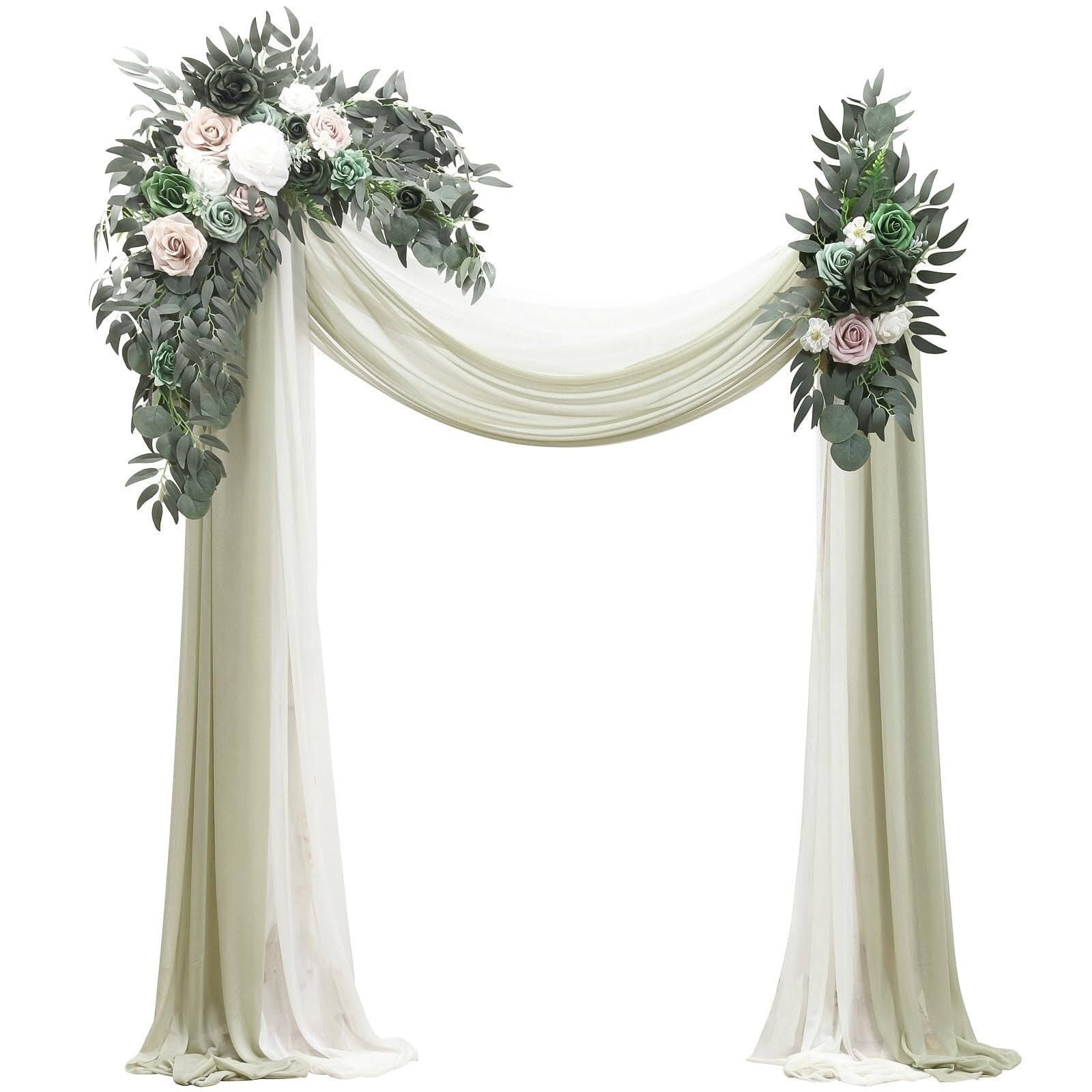 ZZ Arch Flowers with Drapes Kit - 2pcs Artificial Ivory White Floral ...