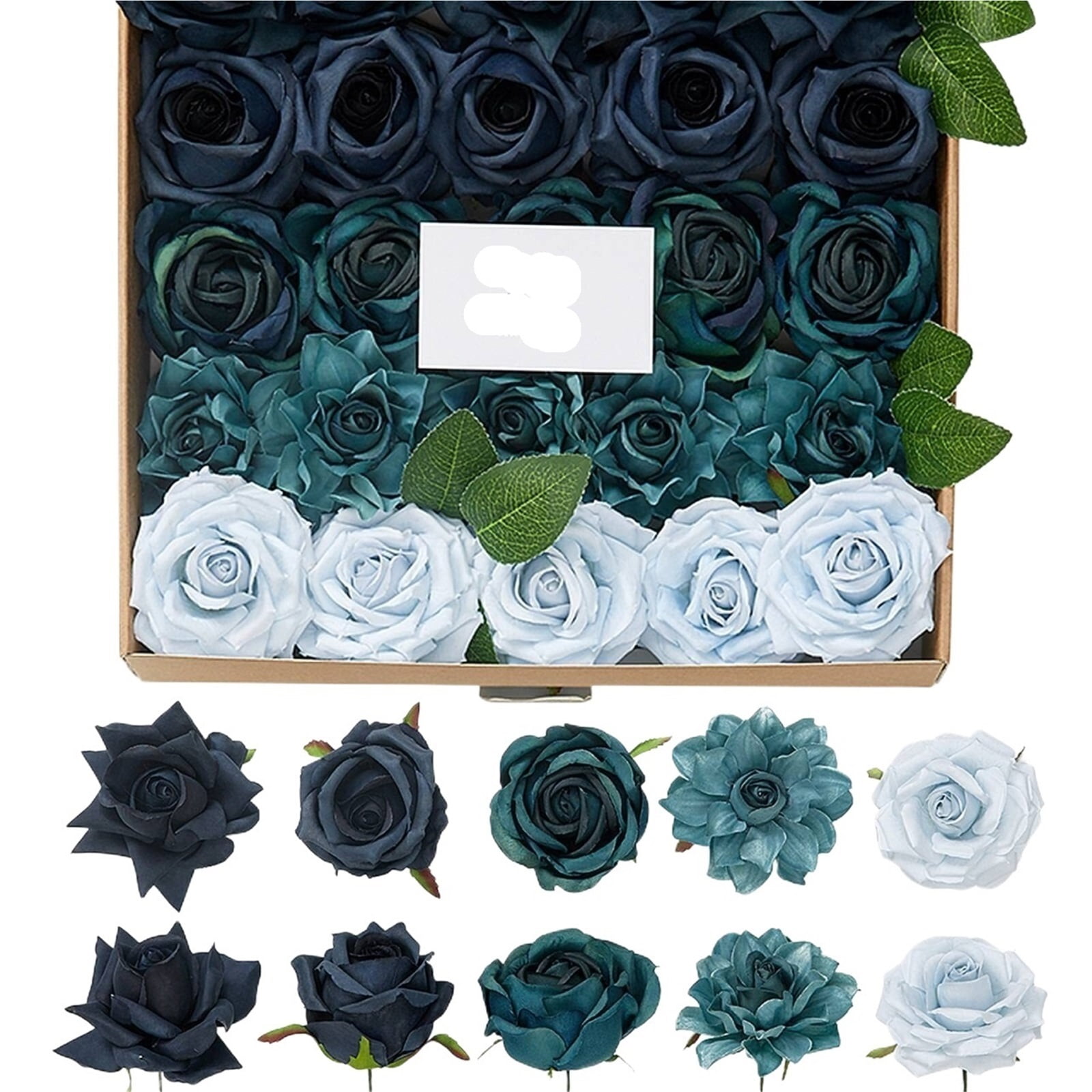 ZZ Artificial Flowers, 25pcs Real Looking Teal Green Rose Fake Roses w ...