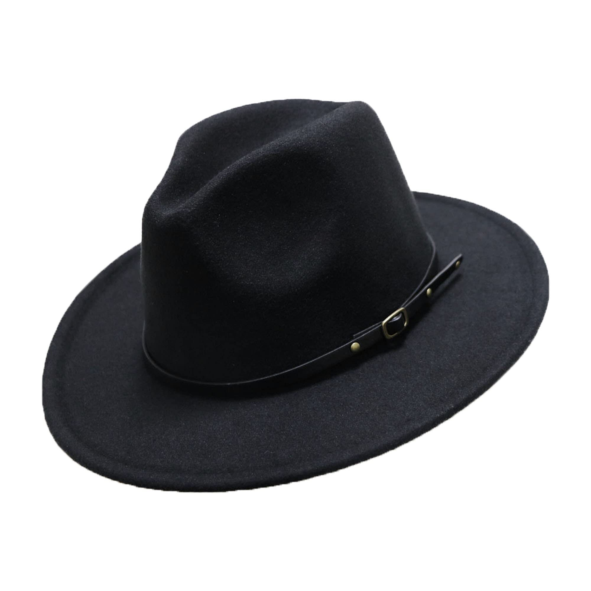 ZZ Girls Felt-Fedora-Hat Classic Wide Brim Belt-Buckle Panama Hat for ...