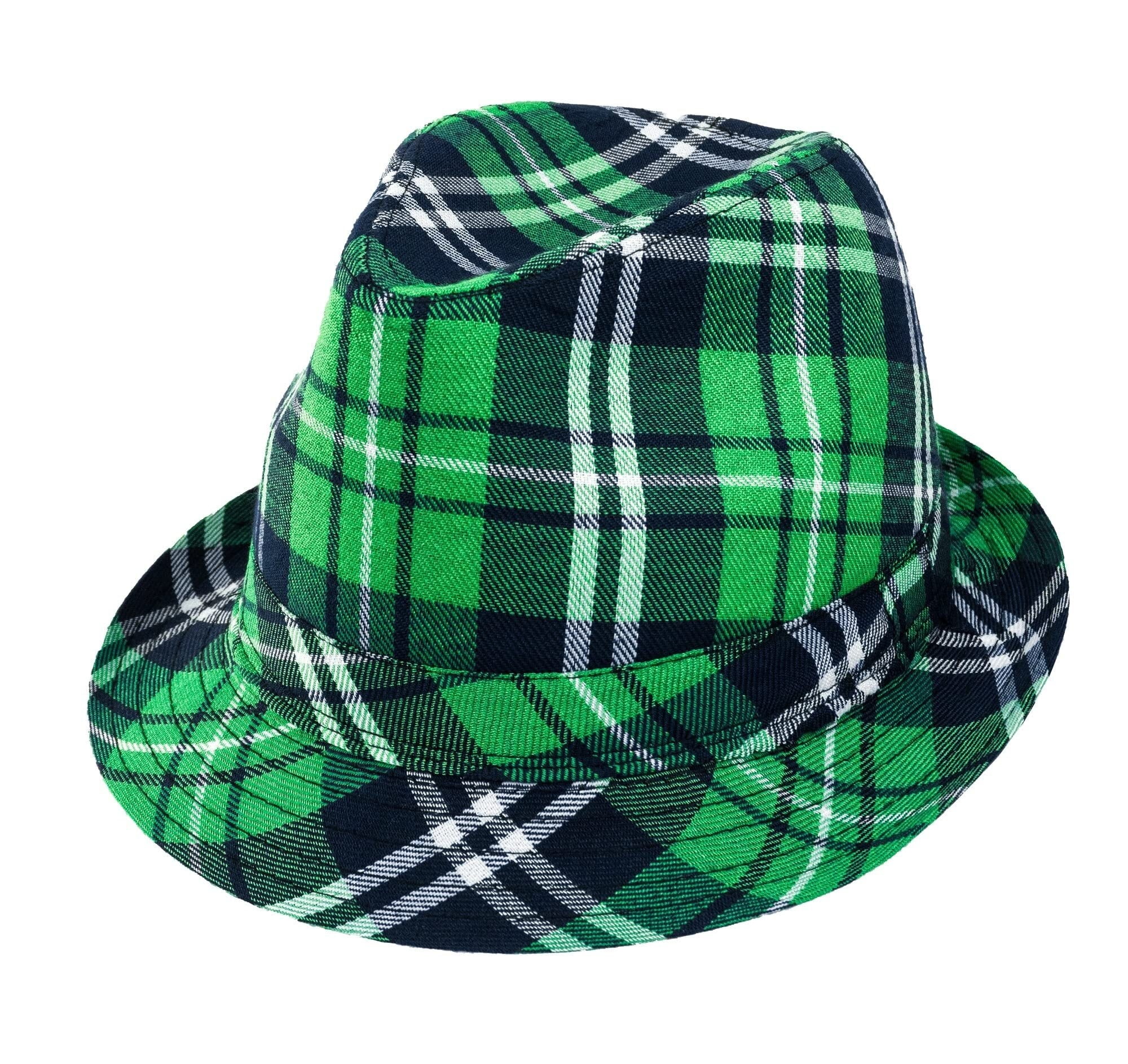 ZZ Irish Green Plaid Fedora Hat for Men Women St. Patrick's Day Costume ...
