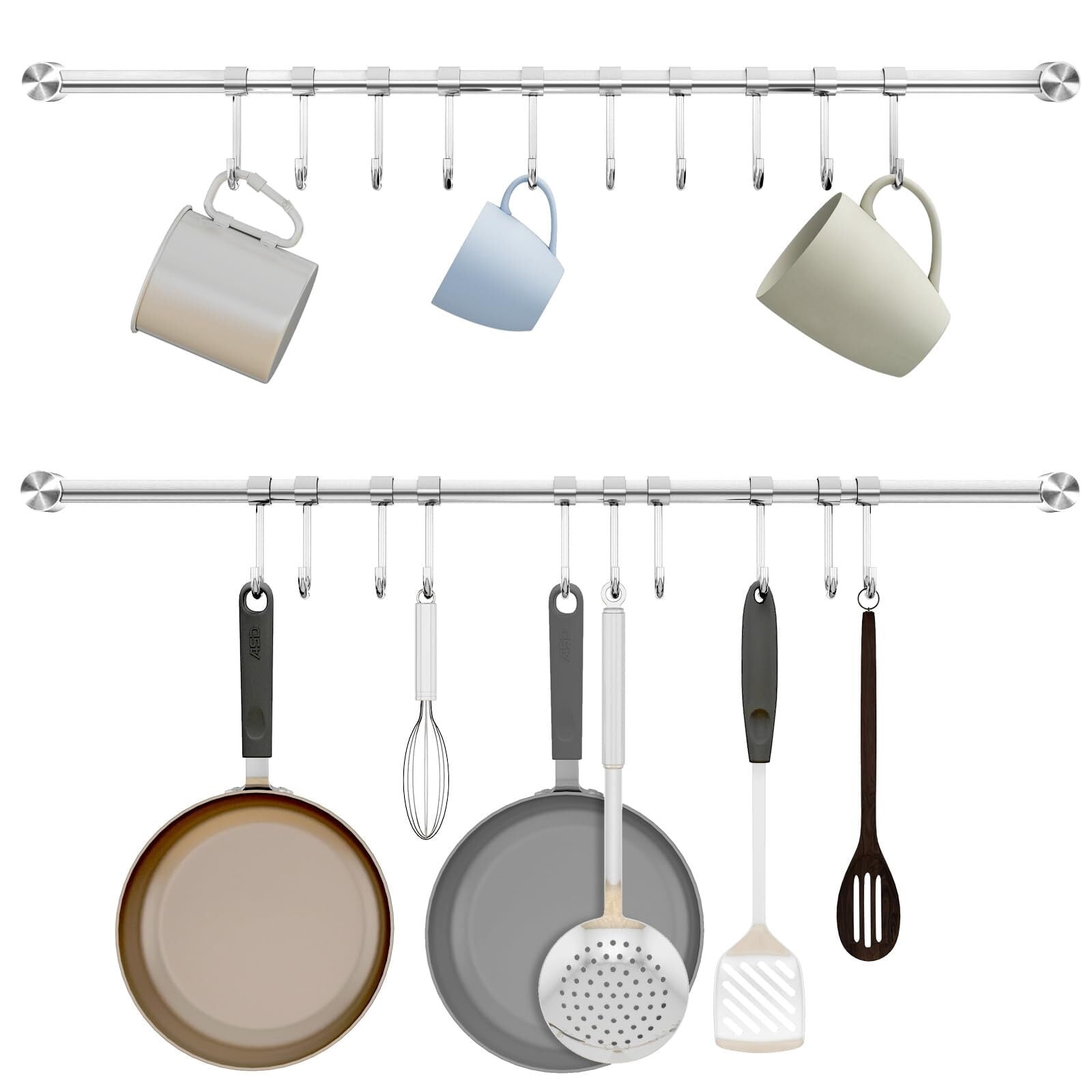 ZZ Kitchen Utensil Rack 2 Pack, 15.6 Inch Pots and Pans Hanging Rack ...