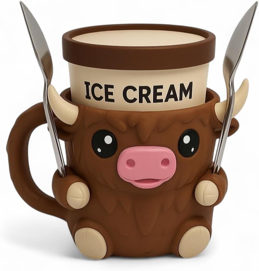 Highland Cow Ice Cream Pint Holder – Fits Standard Pints – Dual Spoon ...