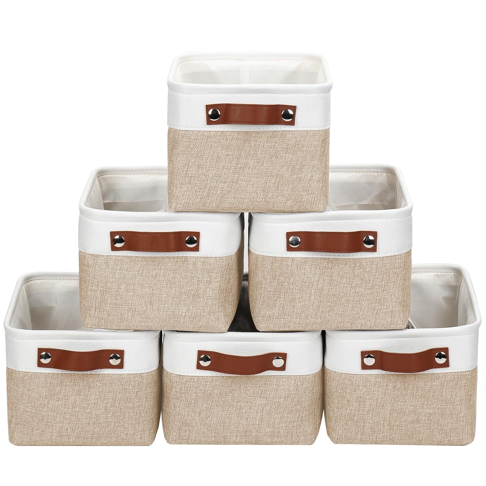 ZZ Small Storage Basksts with PU Handle - 12*8*6 inch Decorative Fabric ...