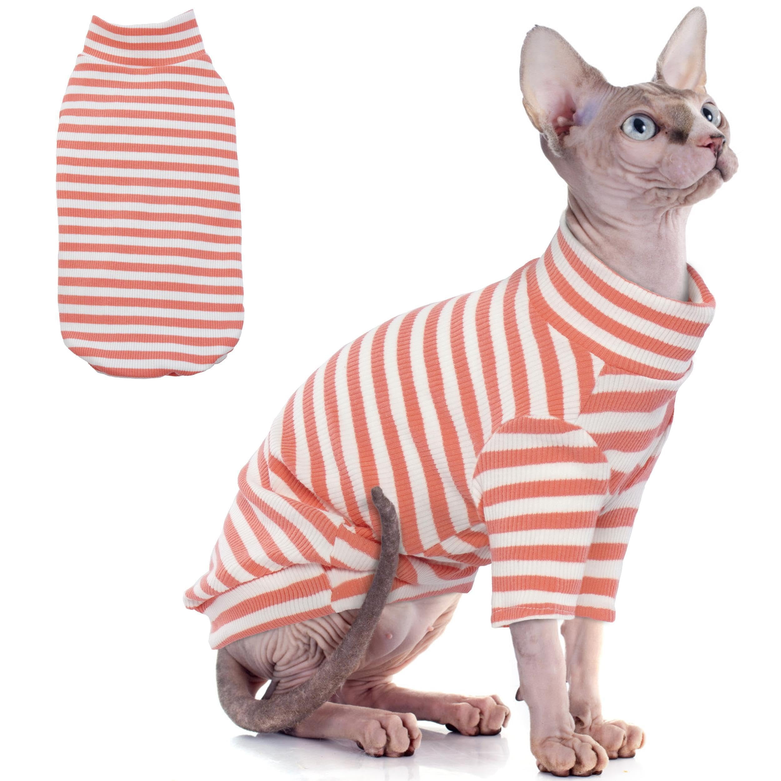 ZZ Sphynx Cat Clothes, Soft Hairless Cats Shirt with Sleeves, Stretchy Cat Sweater, Pullover Cat ...