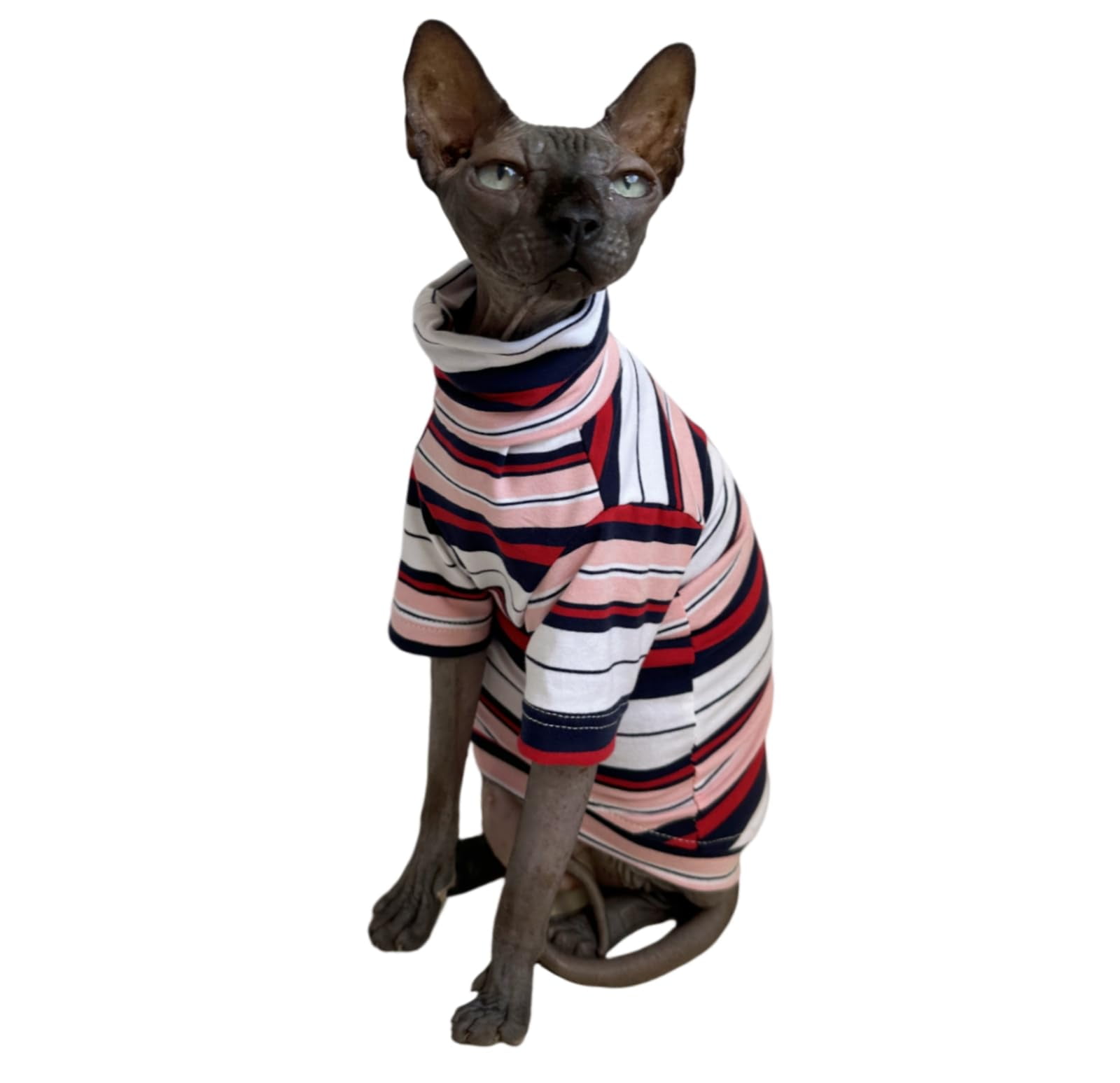 ZZ Vintage Stripes Sphynx Hairless Cats Shirt Cotton Cat Turtleneck Pet ...