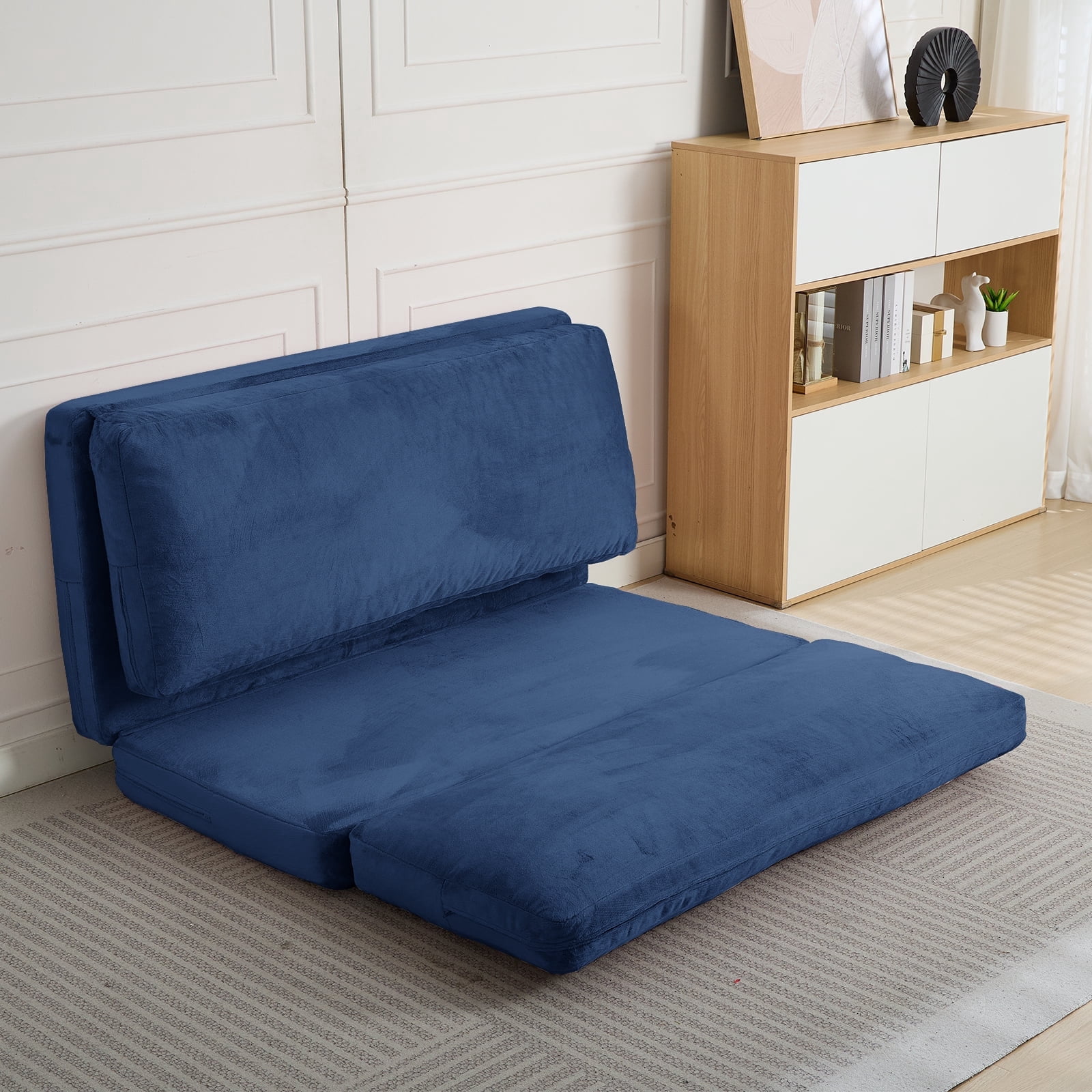 ZAFLY Twin Size Foldable Sofa Bed, Convertible Futon, Guest Bed, Blue ...