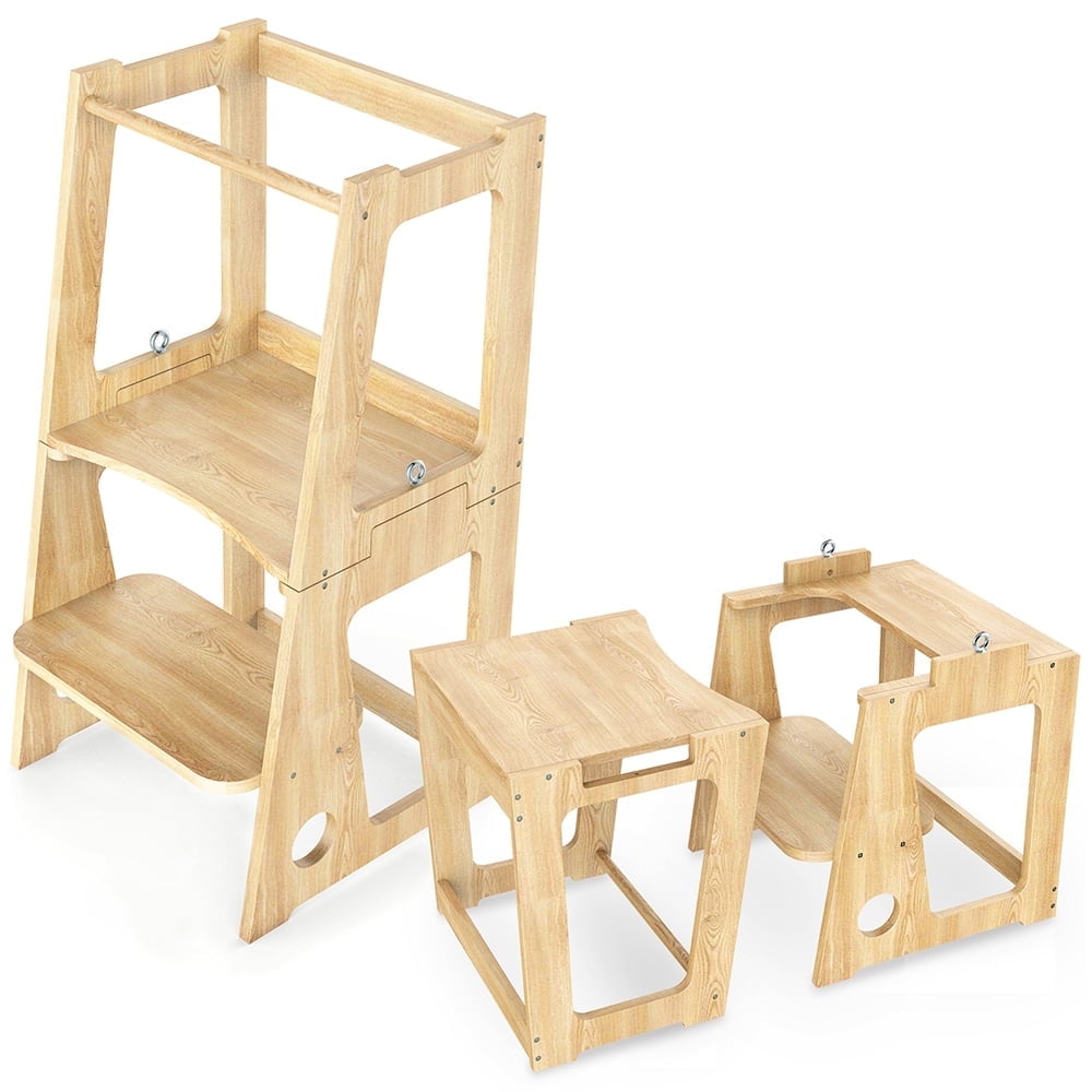 ZZBIQS Kitchen Stool Helper Stools for Kids, 2-in-1 Convertible Toddler ...