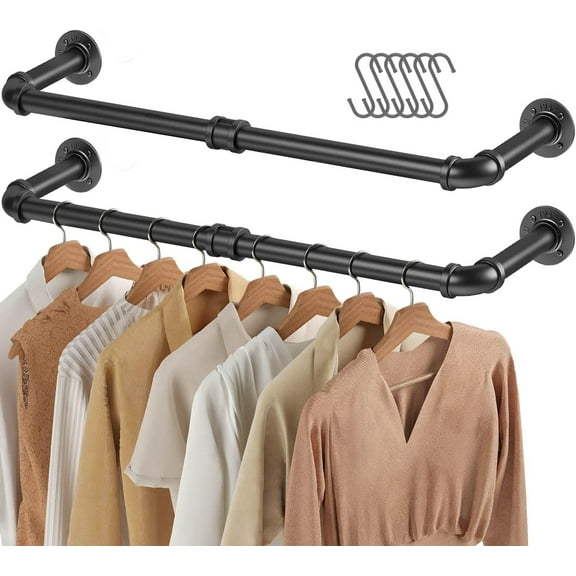 Industrial Pipe Clothing Rack Wall Mounted Clothes Racks with Double ...
