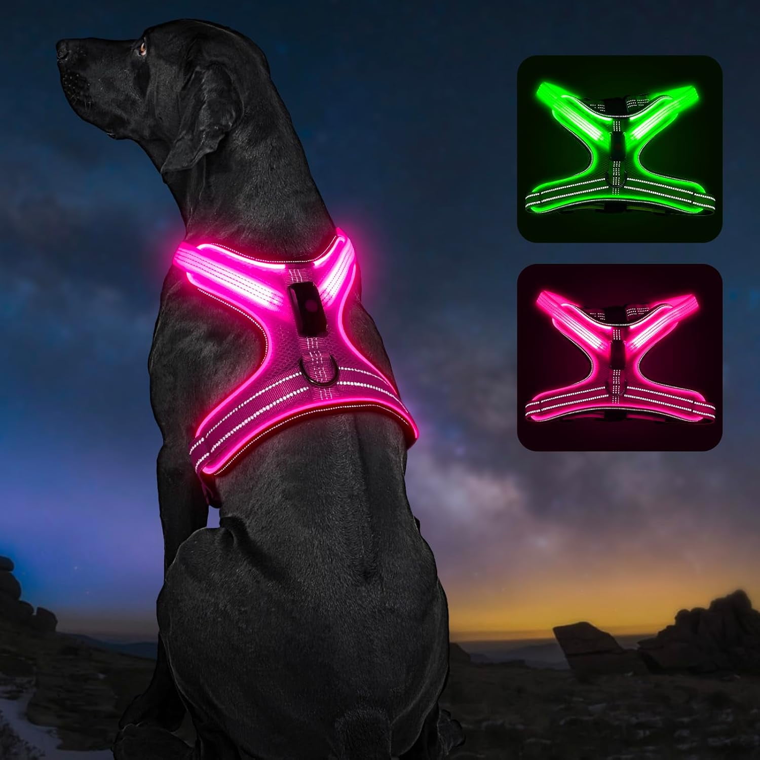 ZZCCC Dog Harness, Rechargeable Led Dog Harness, Adjustable Lighted Dog ...