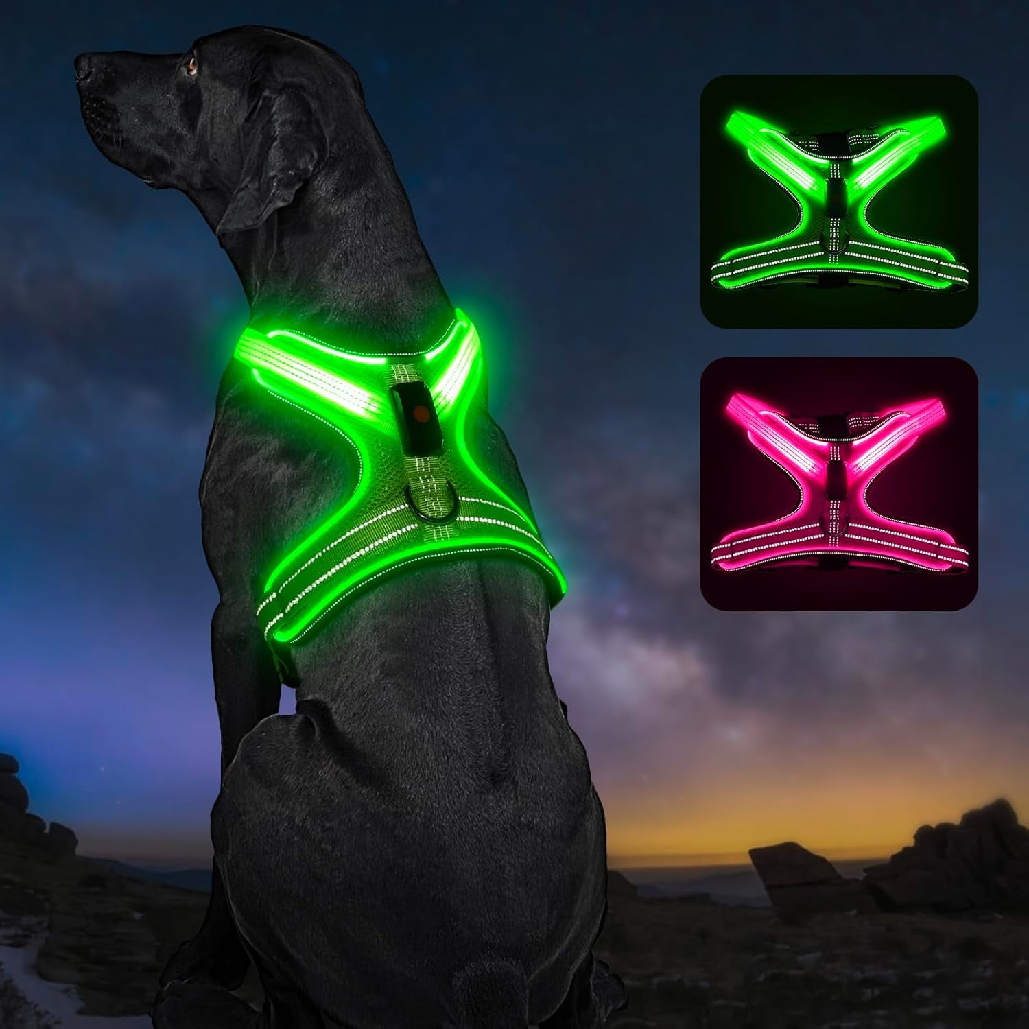 ZZCCC Dog Harness, Rechargeable Led Dog Harness, Adjustable Lighted Dog ...