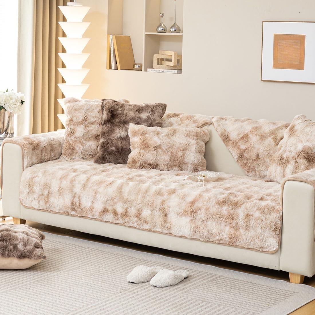 ZZCCC Soft Fuzzy Faux Fur Sofa Couch Cover Cozy Fluffy Plush Sectional ...