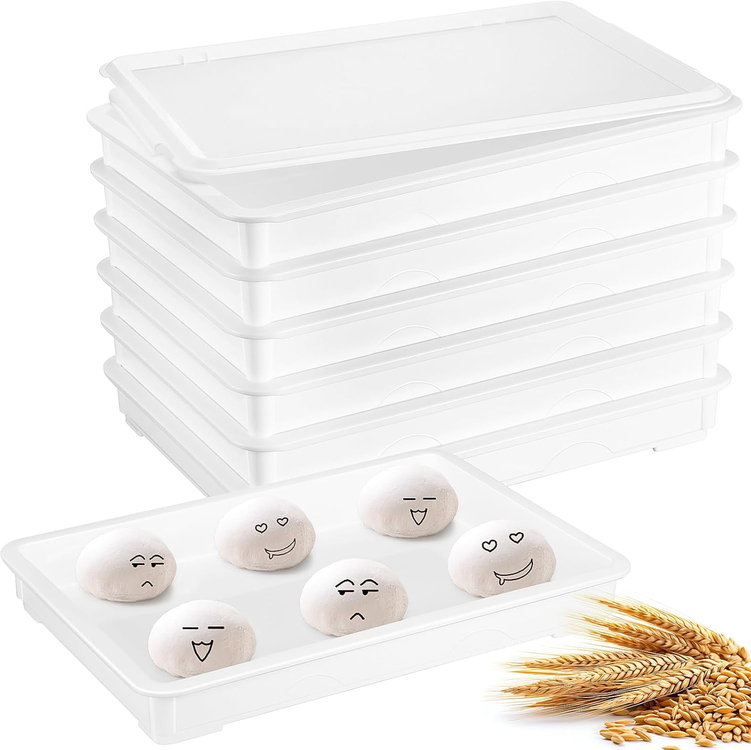 ZZDSSR 6 Packs Commercial Pizza Dough Proofing Box Tray with Lid White ...