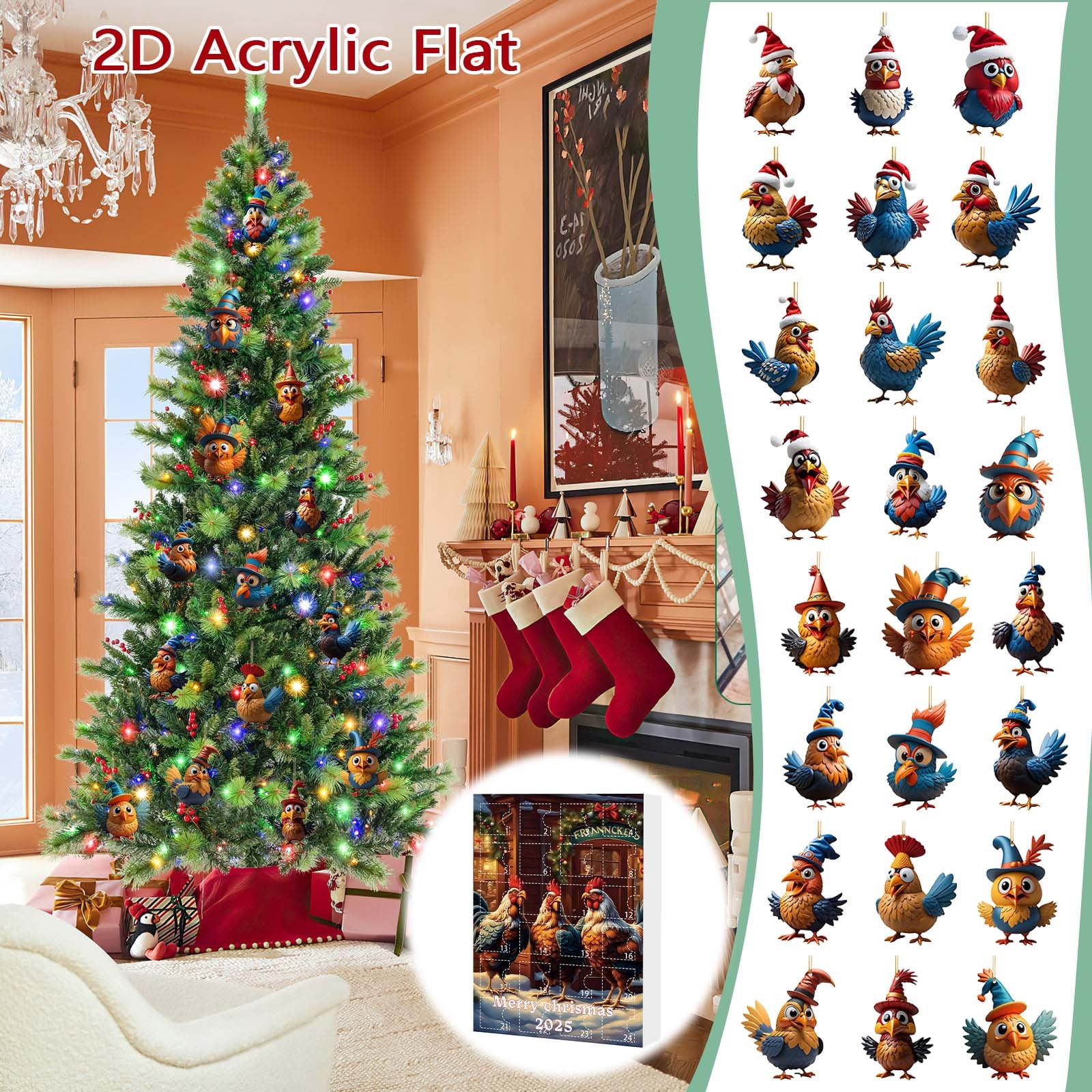 ZZERHUOO 2D Interesting Chicken Ornaments Countdown Calendar Set Cute ...