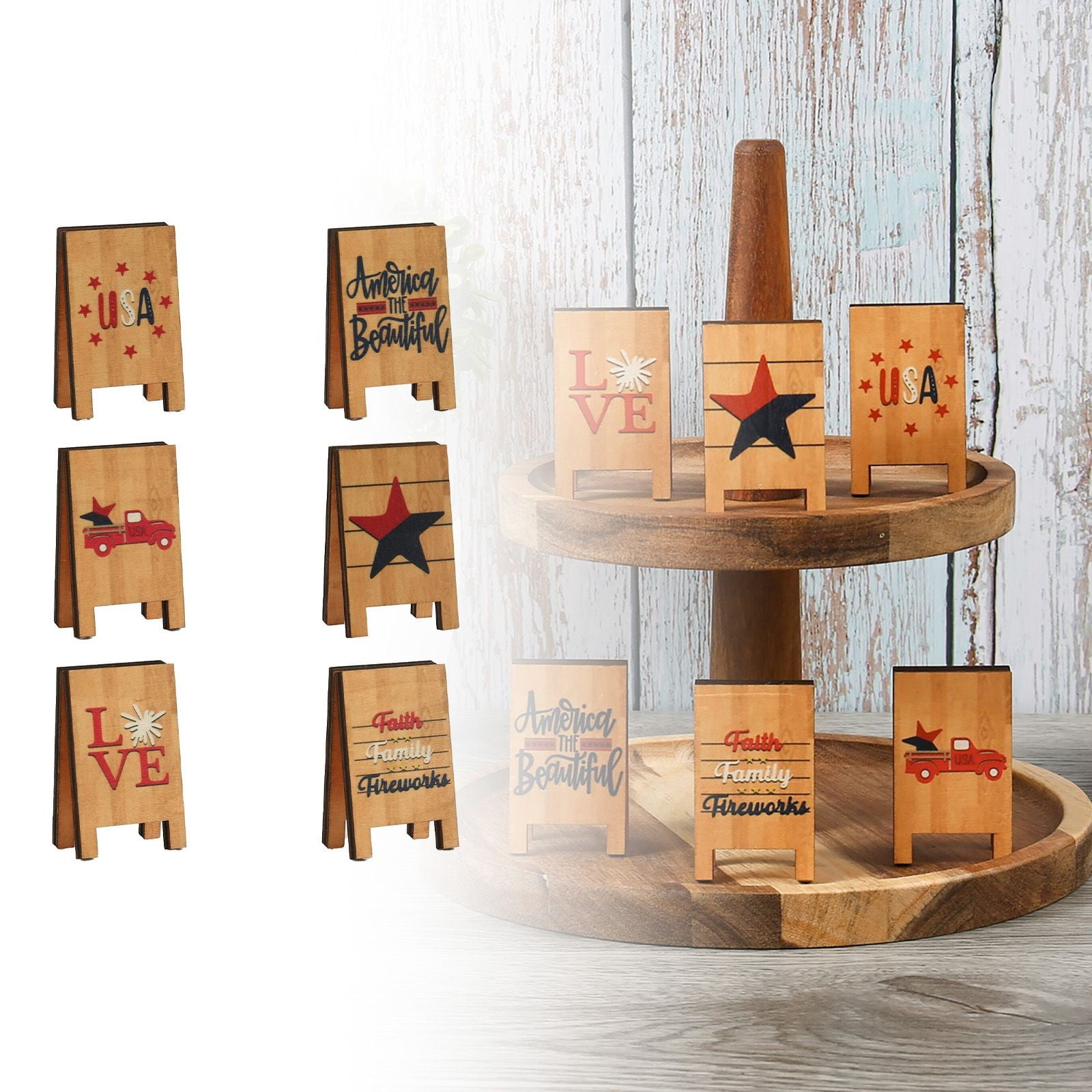 ZZERHUOO 4th Of July Patriotic Tiered Tray Decoration Independence Day ...