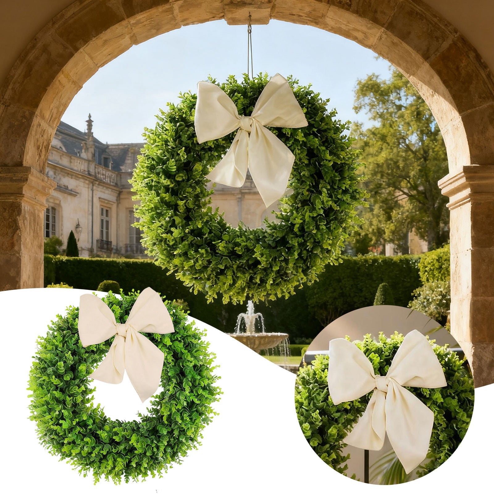 ZZERHUOO Boxwood Wreath For Front Door Year Round Indoor And Outdoor ...