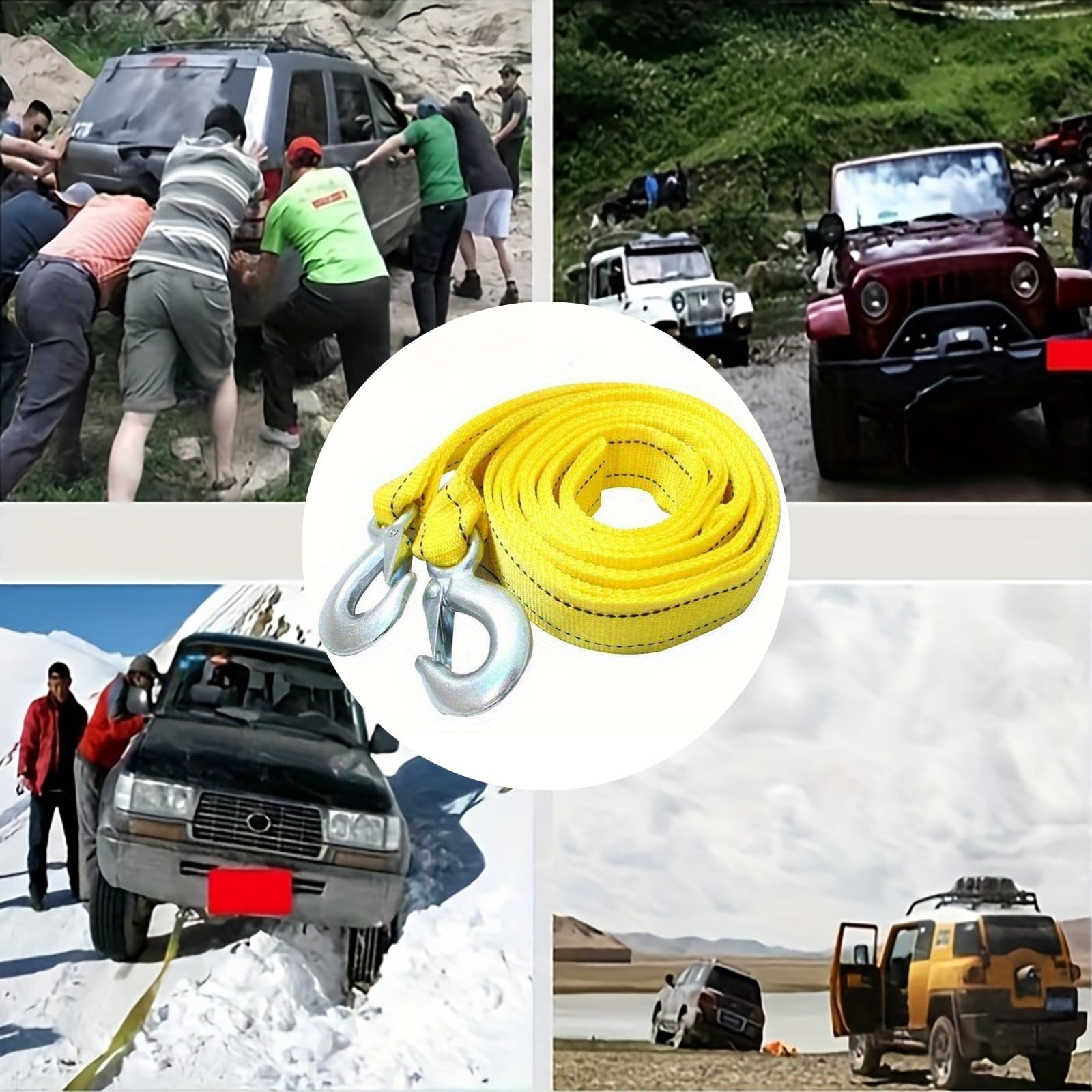 ZZERHUOO Heavy Duty Fluorescent Nylon Tow Strap With High Visibility ...