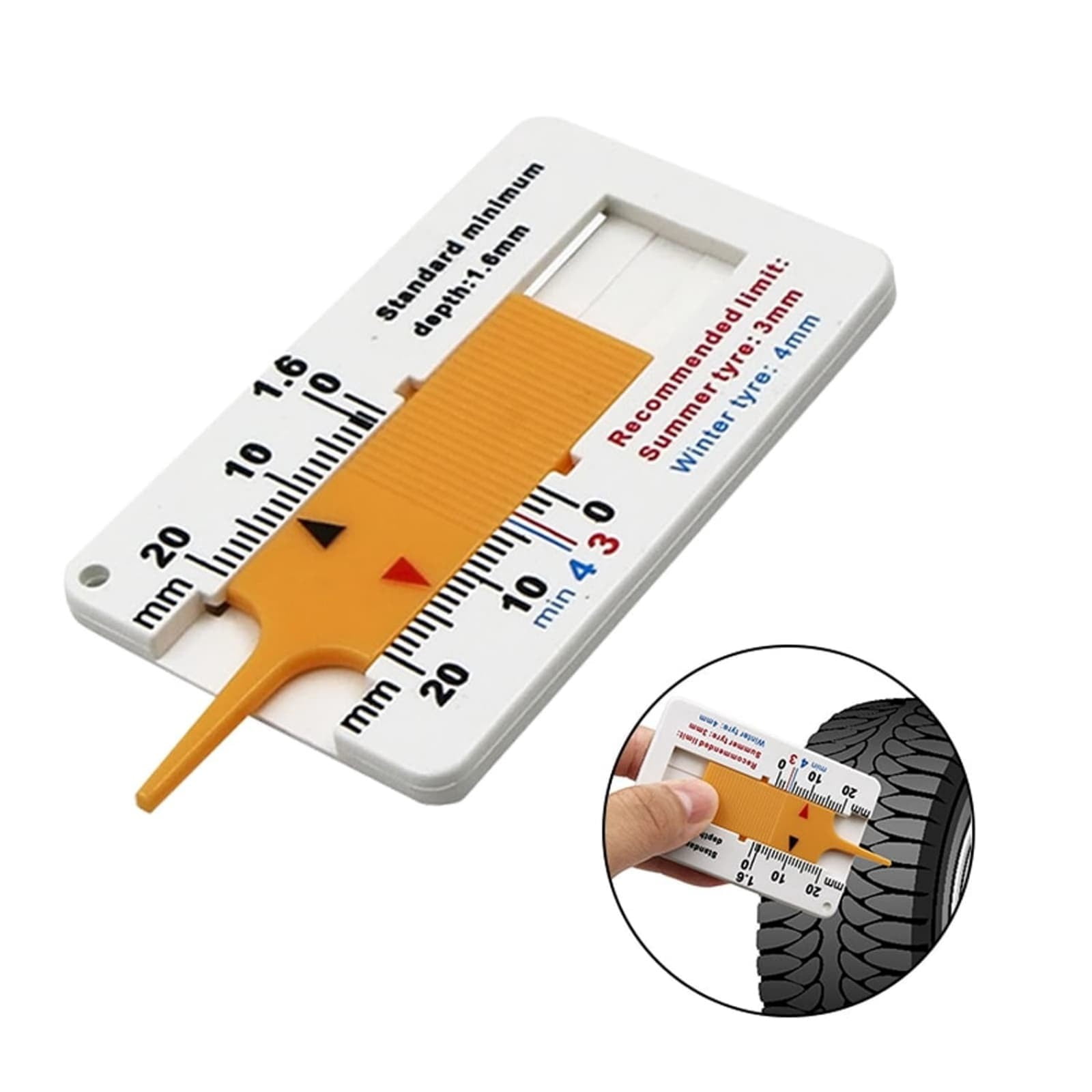 ZZERHUOO Tyre Depthometer 0 20mm Auto Tyre Depth Gauge Caliper Yellow ...