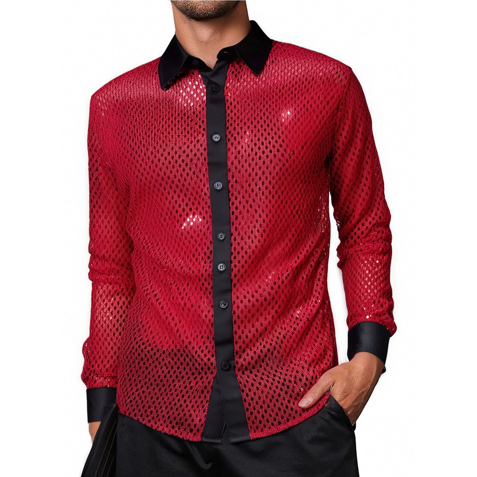 ZZHZGZ 4Th of July Denim Shirt Men Men's Hollowed Out Long Sleeve Shirt ...
