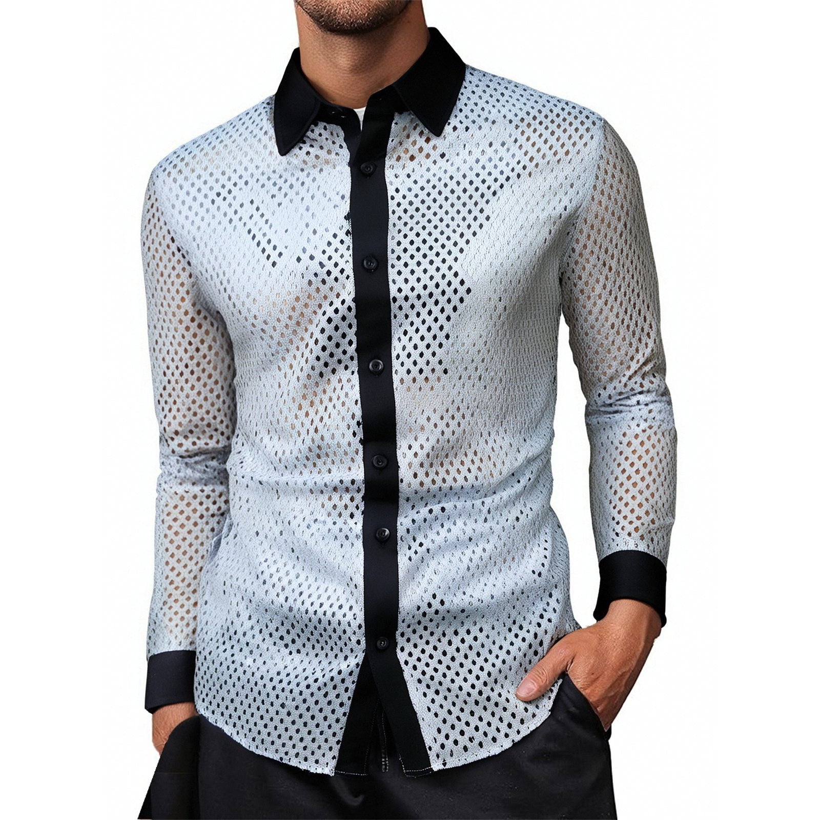 ZZHZGZ 4Th of July Denim Shirt Men Men's Hollowed Out Long Sleeve Shirt ...