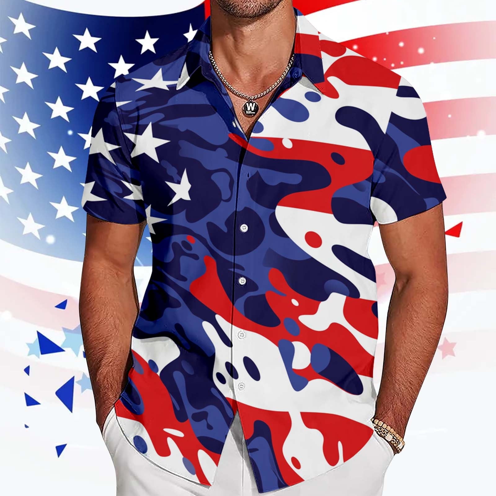 ZZHZGZ 4Th of July Red Men Dress Shirt Men's Dress Shirt fit ...
