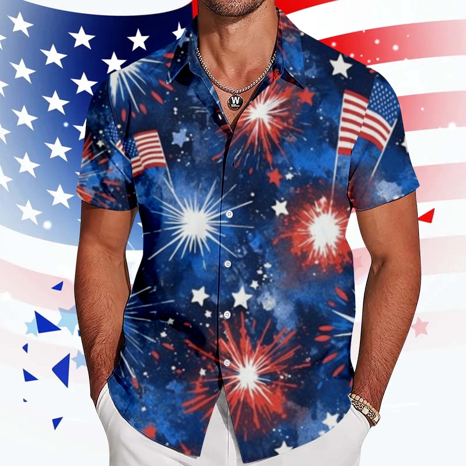 ZZHZGZ Fourth of July Tie Dye Shirt Men Men's Dress Shirt fit ...
