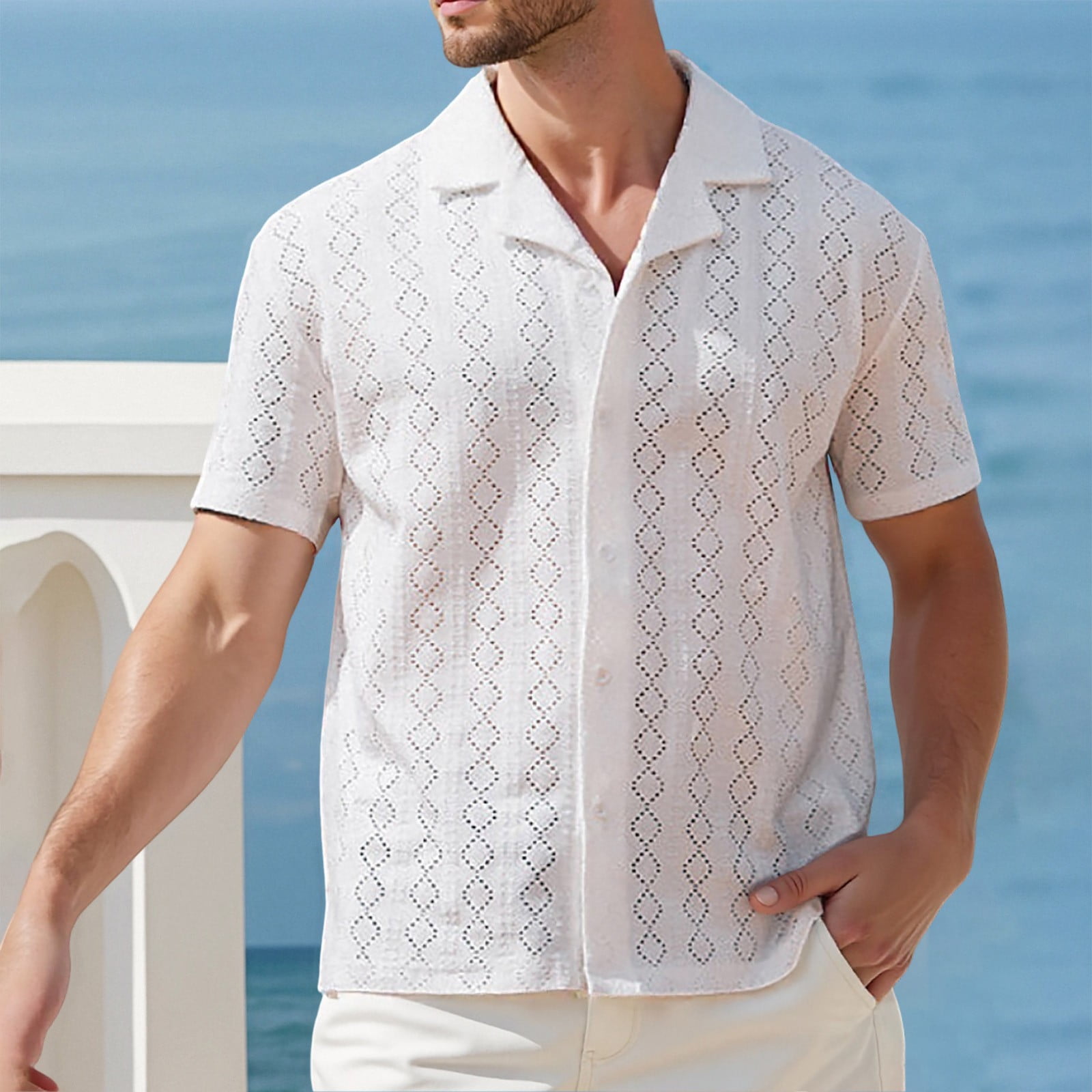 ZZHZGZ Late July Red Button up Men Summer Man's Beach Refreshing Casual ...