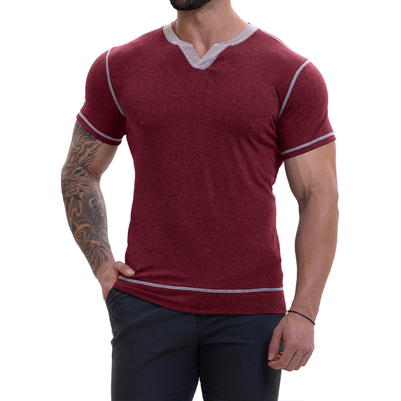 ZZHZGZ Mens 4Th of July Shirt Men T Shirts Plain European Color Blocked ...