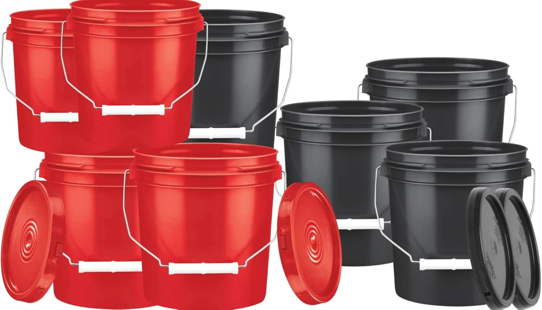 ZZJP 1 Gallon Red and Black Food Grade Buckets containers with lids ...