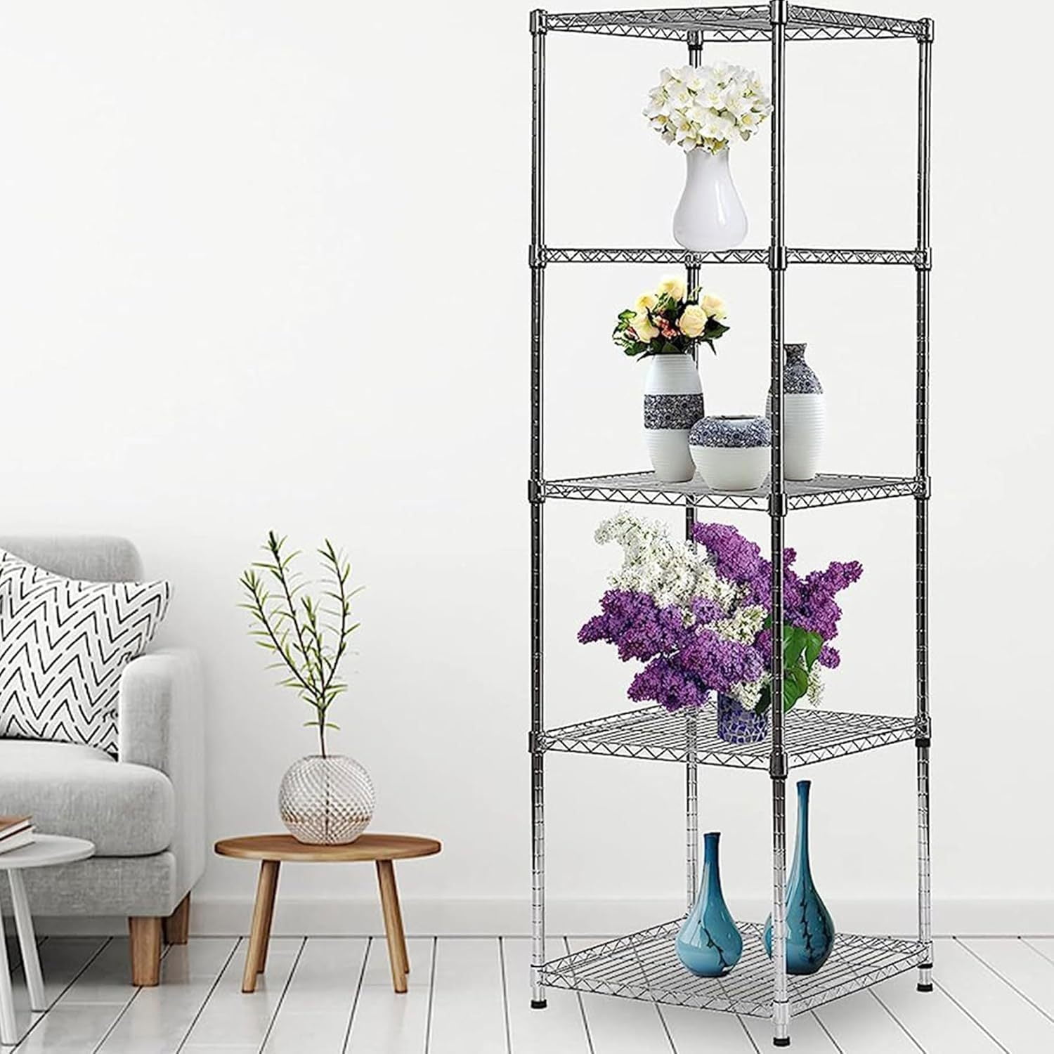 ZZJP "18"W x 18"D x 59"H 5-Tier Slim Spacesaver Wire Shelving Unit, 500 ...