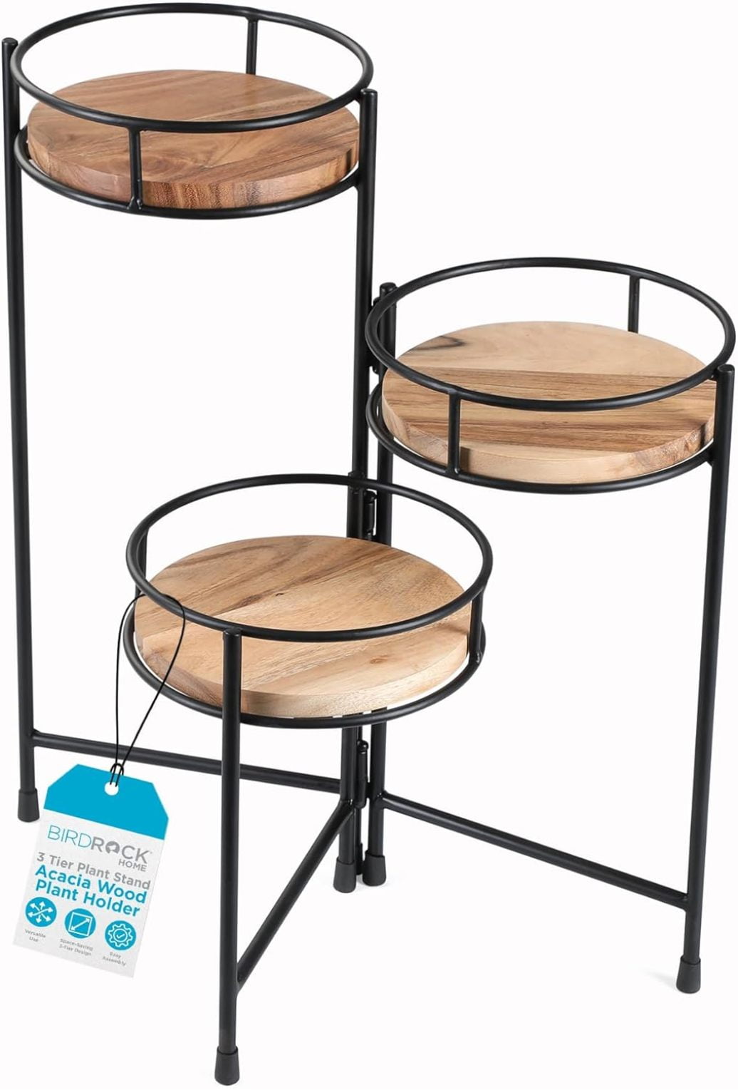 ZZJP 3-Tier Plant Stand - Acacia Wood Plant Holder - Adjustable ...