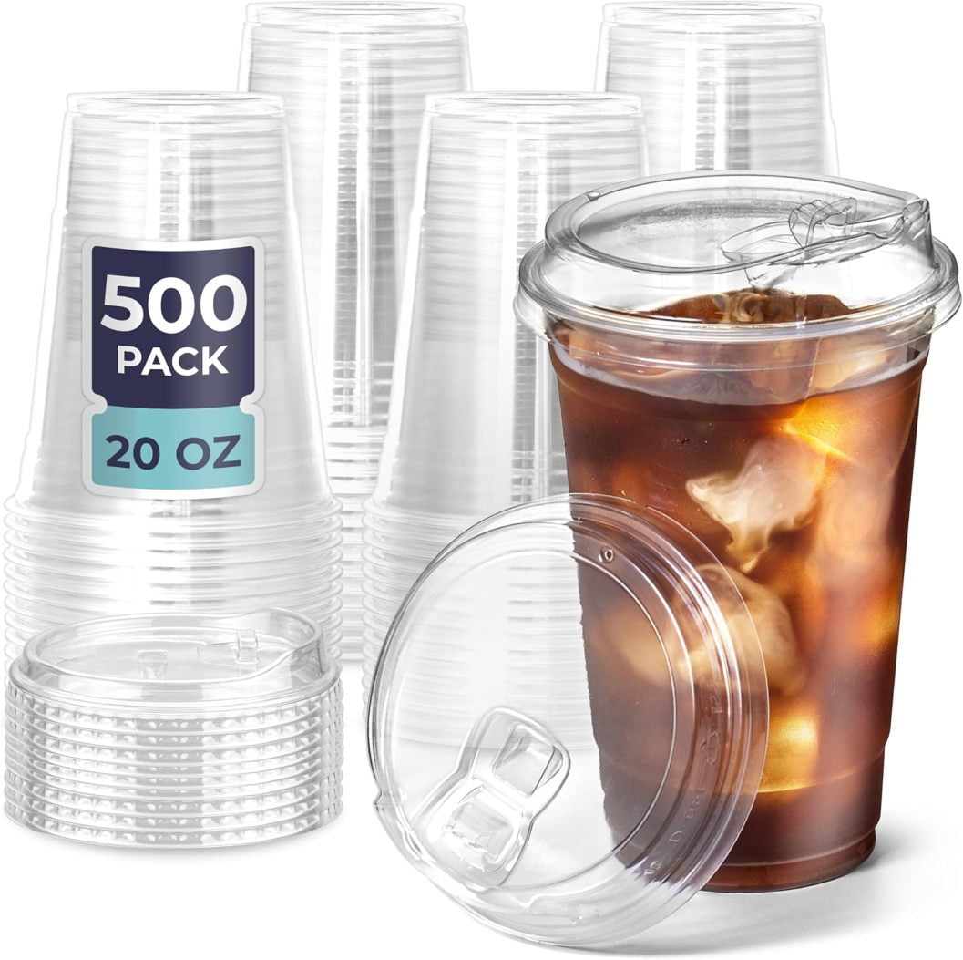 ZZJP [500 Pack] Disposable Strawless Plastic Cups with Lids - 20 Oz ...