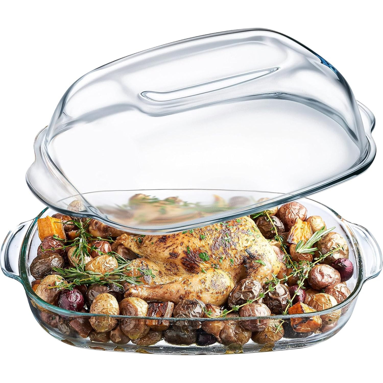 ZZJP Casserole Dish For Oven, 8 Quart Glass Baking Dish With High Lid ...