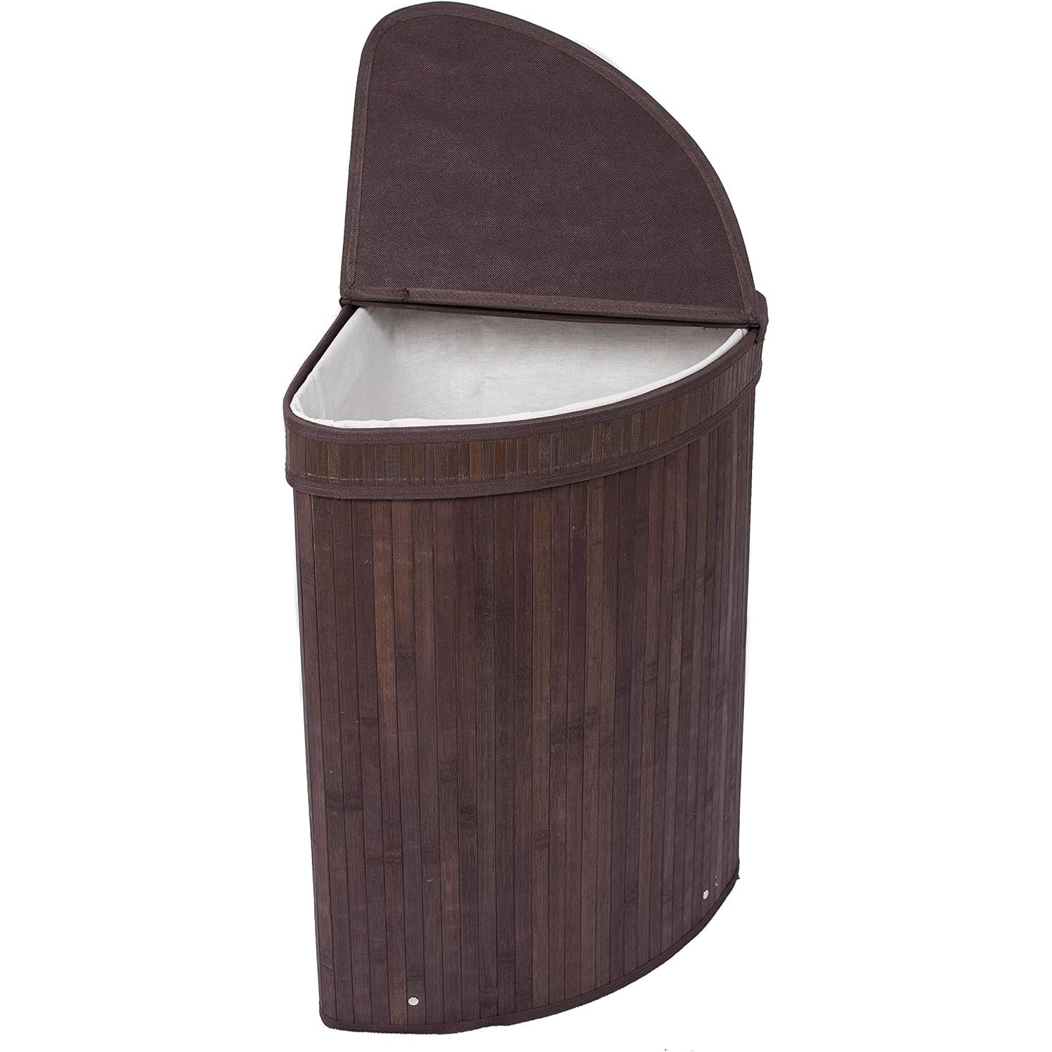 ZZJP Corner Laundry Hamper with Lid and Cloth Liner - Bamboo - Espresso ...