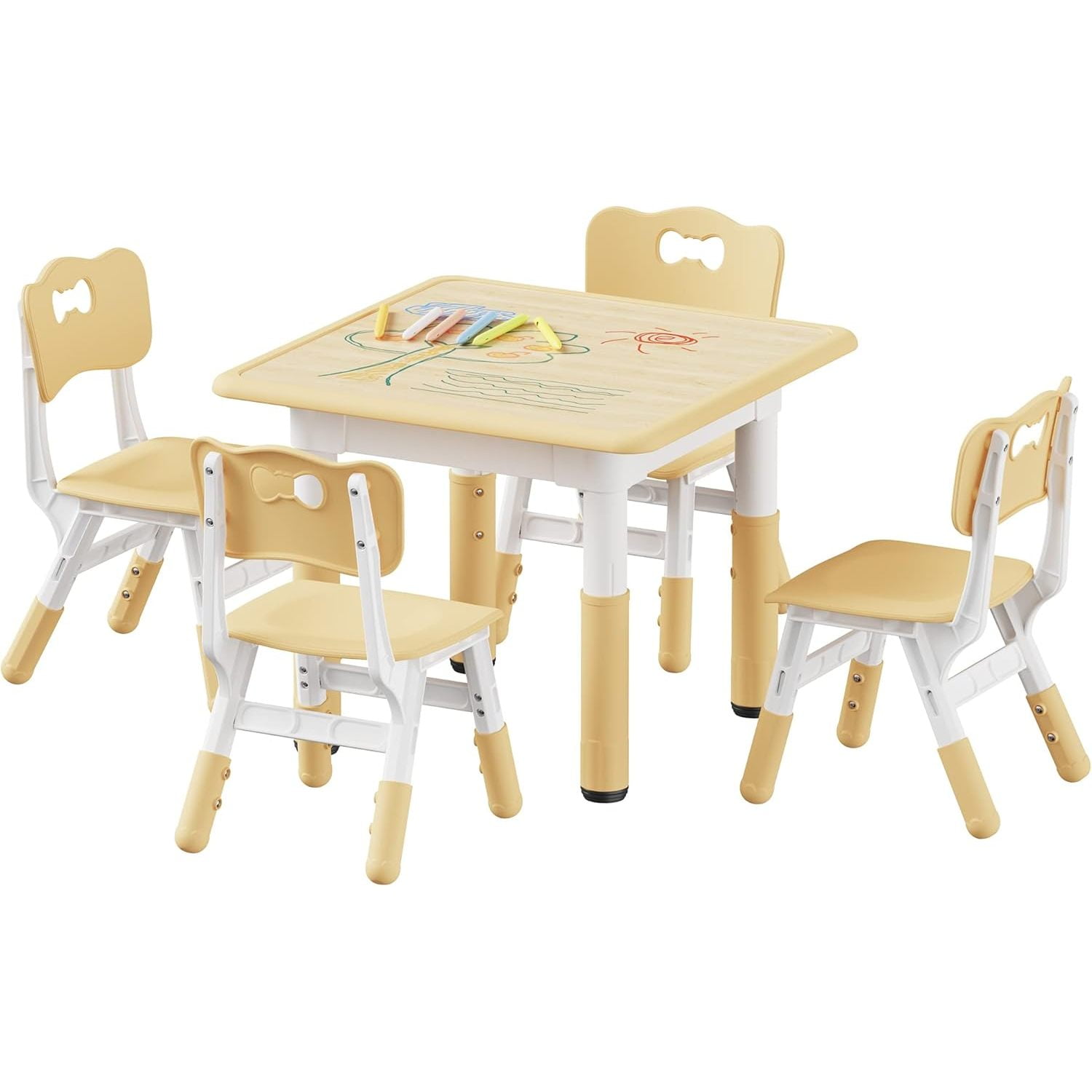 ZZJP Kids Table and 4 Chairs Set, Height Adjustable Toddler Table and Chair Set, Graffiti ...