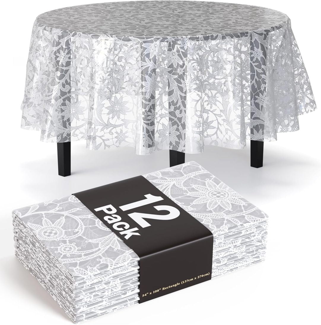 ZZJP Lace Table Cloth Round Table Plastic 12-Pack Lace Tablecloth Round ...