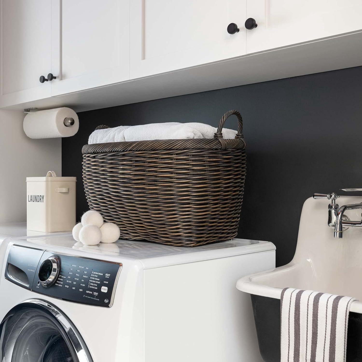 ZZJP Oval Wicker Laundry Basket, 25 in L x 19 in W x 14 in H (17 in ...