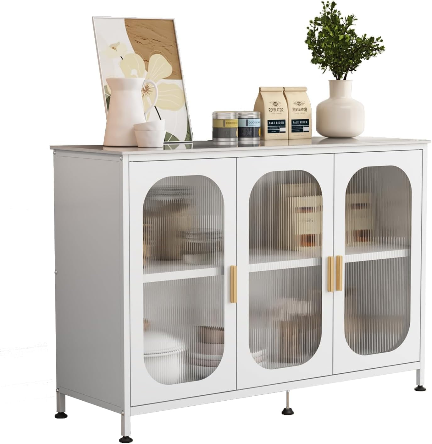 ZZL 3 Door Buffet Sideboard, Metal Storage Cabinet with Adjustable ...