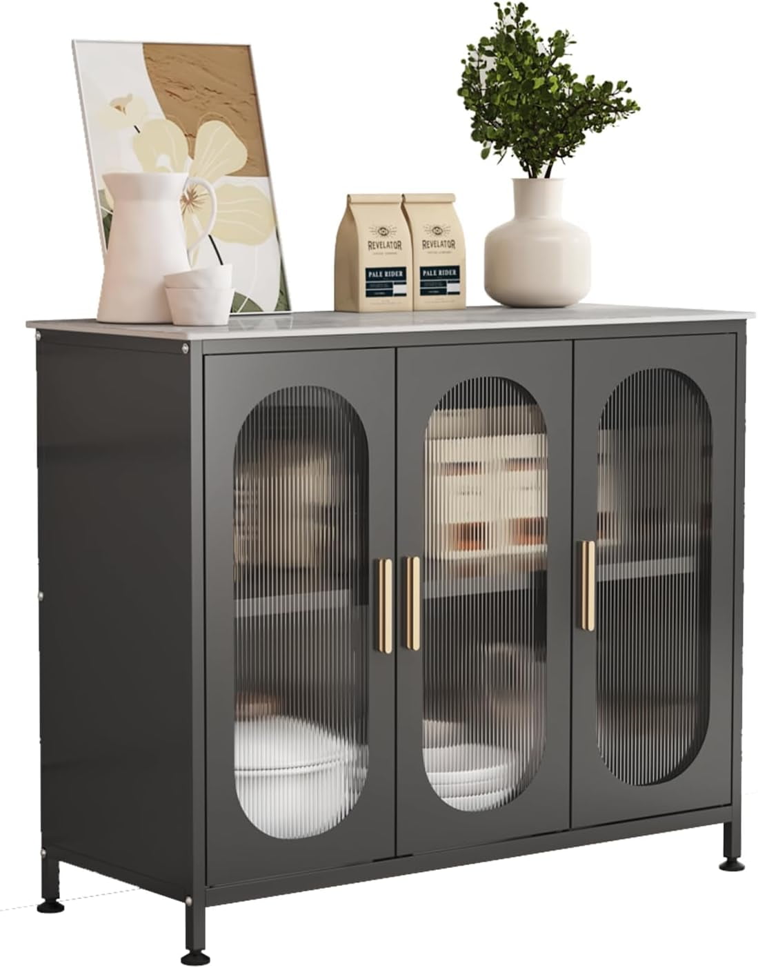 ZZL 3 Door Storage Sideboard, Metal Storage Cabinet with Adjustable ...