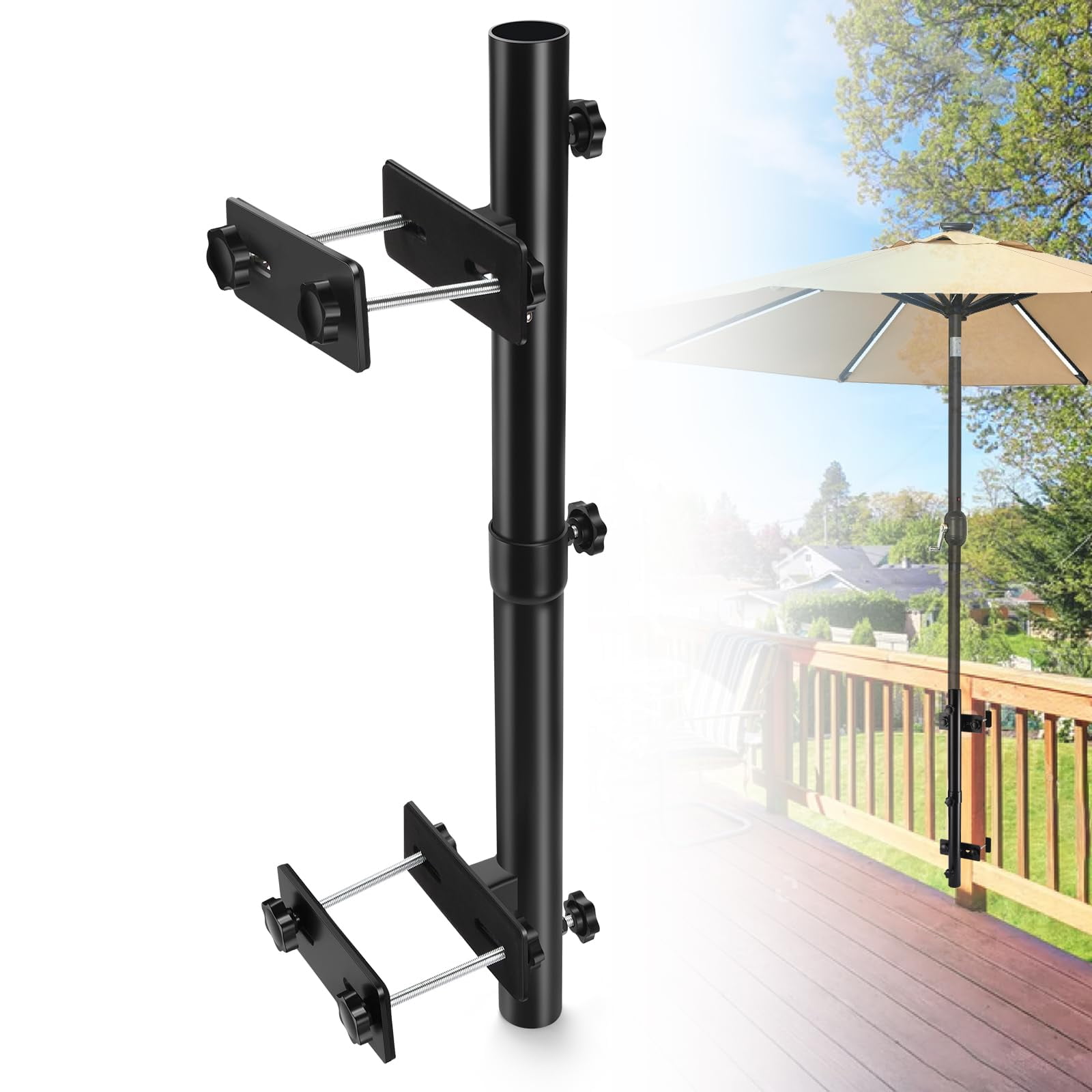 ZZM Patio Umbrella Holder for Railing, Adjustable Umbrella Mount ...