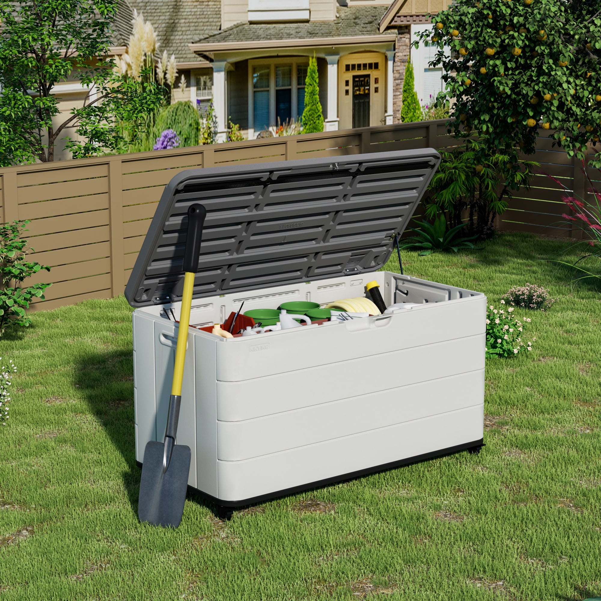 ZZMTIME 100 Gallon Lockable Resin Deck Box, Waterproof Outdoor Storage ...